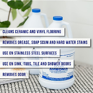 CPDI Clear Ammonia Cleaner Liquid, 1 Gallon, Multipurpose, Multi-Surface Cleaning Solution Removes Grease, Hard Water Stains, and Odors, Kitchen and Bathroom Use