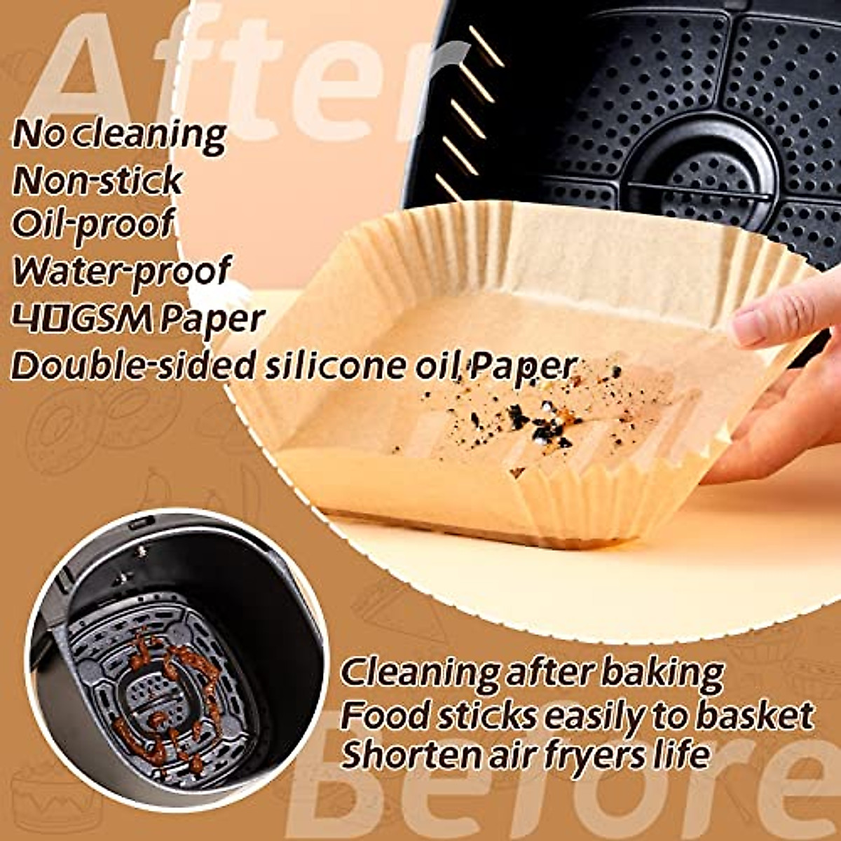 Square Air Fryer Disposable Paper Liner, 100pcs 7.9 inch Air Fryer Liners Disposable, Unbleached Parchment Paper for Air Fryer, Baking, Microwave Oven, Non-Stick & Oil-proof