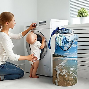 Laundry Basket Hamper Waterproof Dirty Clothes Hamper Clear Sky Wave Beach Collapsible Washing Bin Clothes Bag with Handles Freestanding Laundry Hamper for Bathroom Bedroom Dorm Travel