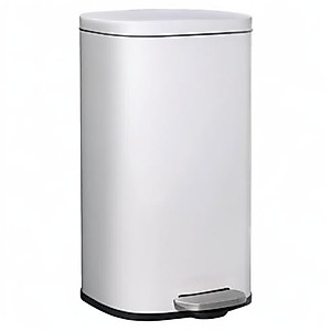 AthLike Trash Can, Stainless Steel Kitchen Garbage Can, Step Waste Bin with Hinged Lid and Removable Inner Bucket, Soft-Close, Dustbin for Bathroom Bedroom Living Room Home (White, 8 Gal)