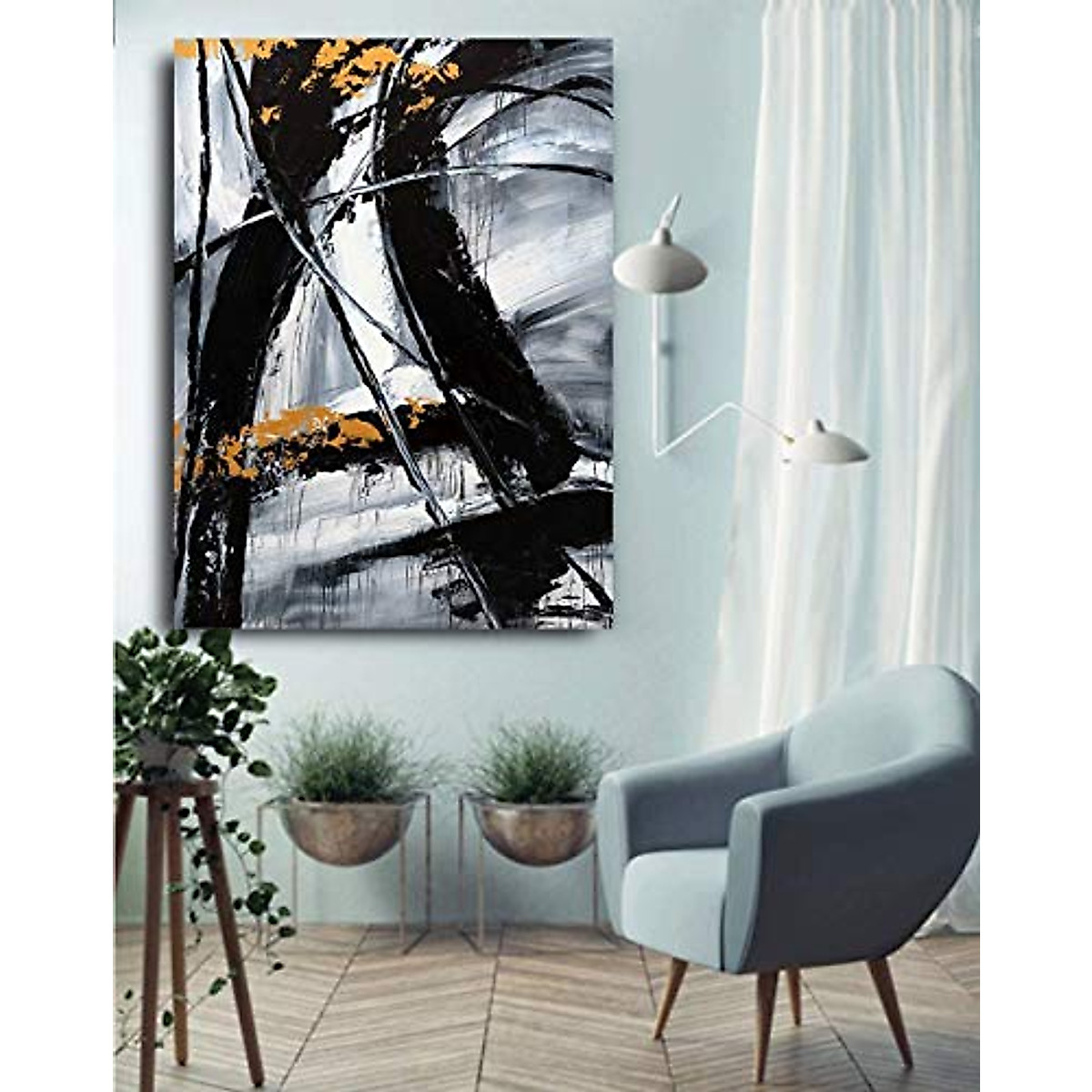 Yihui Arts Canvas Wall Art Decor Hand Painted Black and White Abstract Painting Large Art Pictures Modern Artwork for Living Room Bedroom Office Decor (24x36IN)