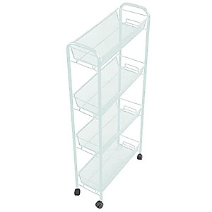 mDesign Slim Steel Metal Rolling Utility Cart Storage Organizer Trolley with 4 Basket Shelves for Laundry Room, Kitchen, Bathroom Organization, Narrow Holder for Detergent, Biro Collection, Mint Green