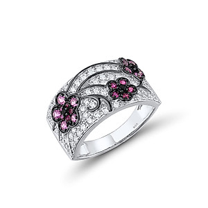 Santuzza Cherry Blossom Ring 925 Sterling Silver Cubic Zirconia Pink Sapphire Flower Band Ring for Women (10)