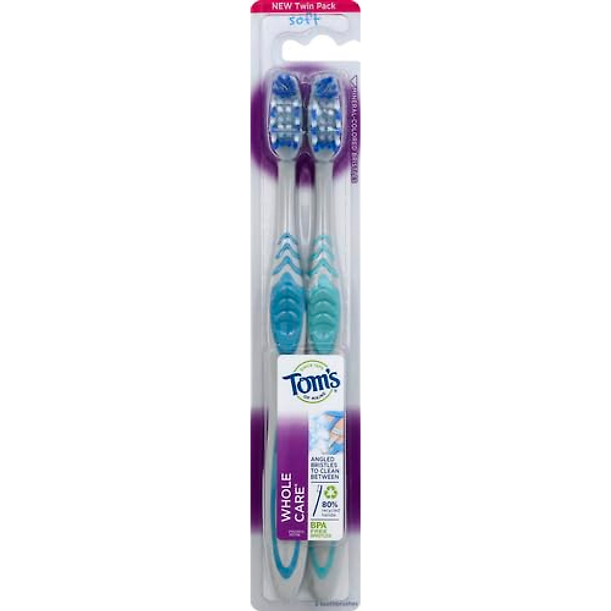 Tom's of Maine Whole Care Toothbrush, Soft, 2 Count(Pack of 1)