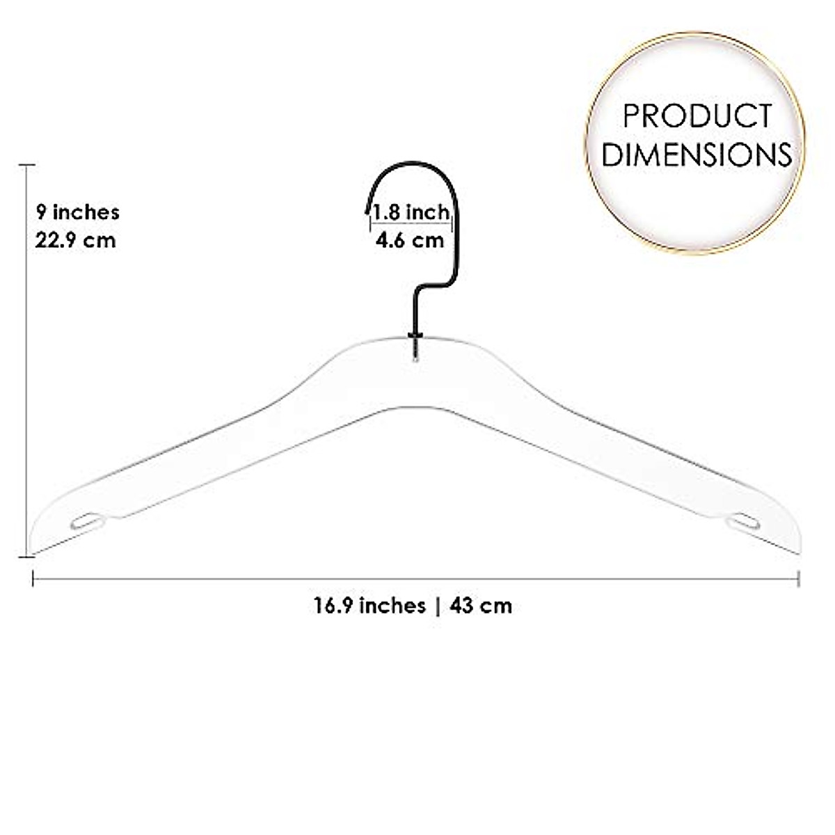 Elavain Acrylic Hanger | Sleek, Modern Clothes Hanger with Black Hook | High End Closest Organizer Space Saving Hangers for Shirts, Jackets, Sweaters, Tops & More | 10 Pack