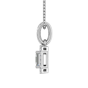 FINEROCK 1/3 Carat Emerald Cut Halo Diamond Pendant Necklace in 14K White Gold (Included Silver Chain)