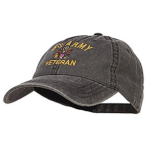 e4Hats.com US Army Veteran Military Embroidered Washed Cap - Black OSFM