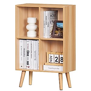 LEYAOYAO 4 Cube Bookshelf, 2-Tier Bookcase with Legs, Natural Kids Book Shelf Cute Storage Organizer, Free Standing Open Toy Shelves Modern Bookshelves,Wood Display Bookcases for Bedroom,Living Room