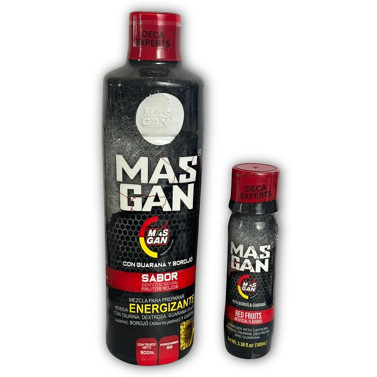 MasGan Energy Drink - Pack of 2. 1 of 500ml / 16.9oz & 1 of 100ml - 3.38 oz.