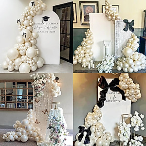134PCS Pearl White Double-Stuffed Balloons Garland Arch Kit With 600PCS Pearl Stickers,18/12/10/5 inch Different Size Pearl Ivory Balloons for Wedding Bridal Shower Engagement Decorations
