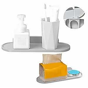 Fineget Floating Shower Shelves Plastic Wall Mount Shelf Adhesive Soap Shower Shelves for Bathroom Kitchen Bathtub Bedroom Living Room Rustproof No Drilling Storage Organizer Quick Dry Grey 2 Pack