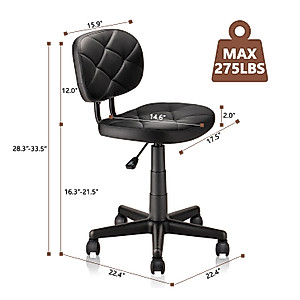 KLASIKA Rolling Stool Chair with Adjustable Height and PU Leather Backrest for Home Standing Desk Computer 2 Pack