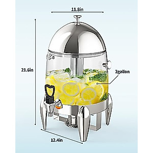 Beverage Dispenser 3 Gallon Hot And Cold Plastic Drink Dispenser with Spigot Lemonade Tea Water Coffee Chafer Urn With Ice Core, for Parties Buffet Catering Hot & Cold Drinks (PC Transparent)