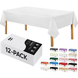 Utopia Kitchen Plastic Table Cloth Disposable (12 Pack - 54x108 Inch) White Rectangle Tablecloth Waterproof Stain Resistant Party Table Cover