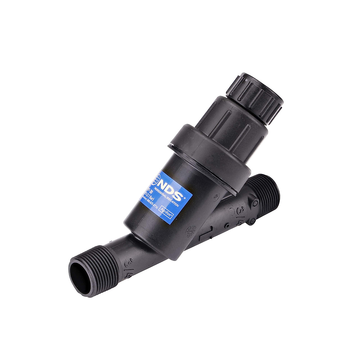 NDS PRYF 30 Pressure-regulating Y Filter, 3/4 in. MPT X 3/4 in. MPT, 0.2-5 GPM Flow Range, 30 PSI, 200 Mesh, Black