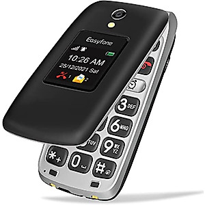 Easyfone Prime-A1 Pro 4G Big Button Flip Cell Phone for Seniors | Easy-to-Use | Clear Sound | SOS Button w/GPS | SIM Card & Flexible Plans | Convenient Charging Dock (Black)