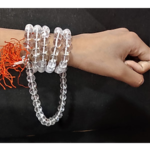 DHYANARSH Natural & Laboratory Tested Certified Original Sphatik/Crystal Agate Mala/Necklace (108+1 Beads) Healing Gemstone Necklace Mala for Unisex