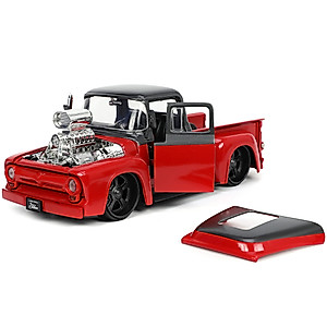 Jada Toys Just Trucks 1:24 1956 Ford F-100 Pickup Truck Red/Dark Gray with Tire Rack