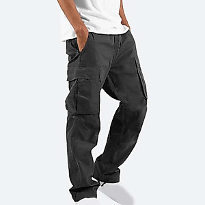 Aymnlox Cargo Pants for Men Baggy Big and Tall Linen Drawstring Sweatpants Casual Hiking Jogger Athletic Straight Pant Pocket