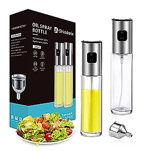 Shiadarix Oil Sprayer for Cooking, Olive Oil Sprayer Mister for Air Fryer, 100ml Glass Olive Oil Spray Bottle with Stainless Steel Cap, Oil Spritzer Dispenser for Kitchen Baking Frying (2 Piece Set)