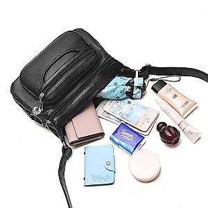 ROUROU Soft Faux Leather Shoulder Bag for Women Multi Pocket Handbag Waterproof Crossbody Bag Large Capacity Purse