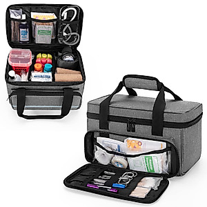 CURMIO Small First Aid Bag Empty, Family First Aid Kit Case, Medicine Storage Organizer Box for Home and Travel, Gray (Patent Pending)