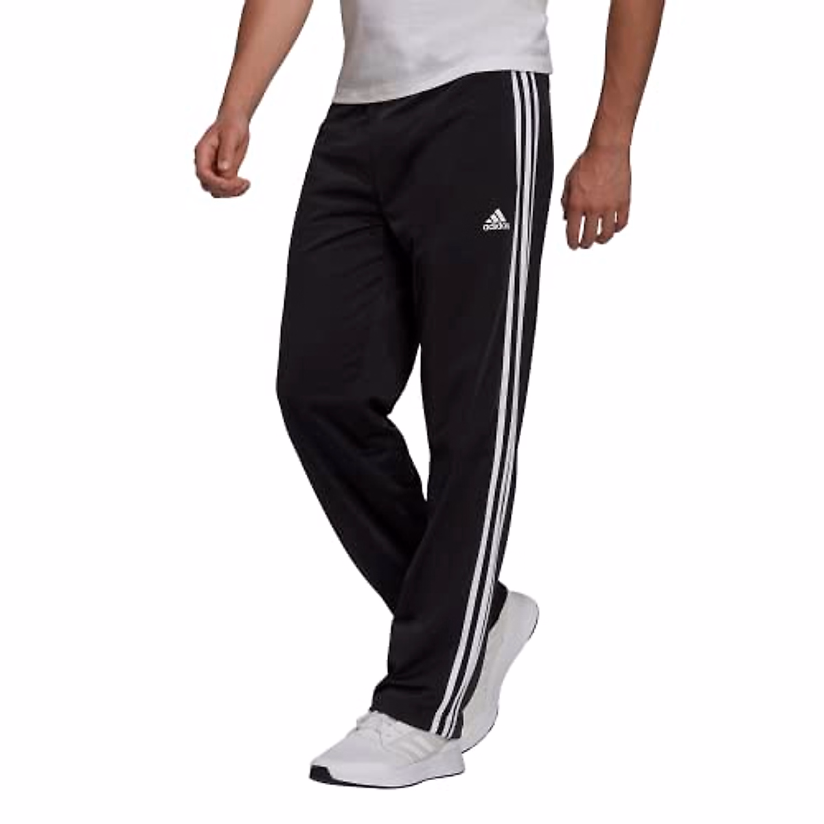 adidas Men's Essentials Warm-up Open Hem 3-stripes Tracksuit Bottoms, Black/White, X-Large/31" Inseam