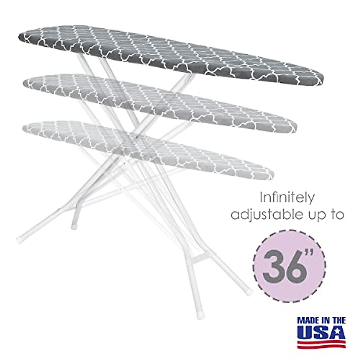 Ironing Board Full Size Made in The USA by Seymour Home Products (Grey Lattice) | Includes Cover and Pad | Iron Board with 4 Steel Legs for Extra Support | Features Perforated Top for Steam Flow