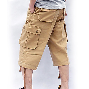 Lightning Deals of Today Prime Clearance Men's Pants Elastic Waistband Mens Cargo Pants Casual Loose Cotton Multi Pockets Shorts 7 Inch Inseam Outdoor Fashion Utility Tooling Trousers Khaki 2X
