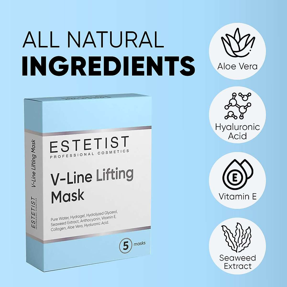 ESTETIST V Shaped Slimming Face Mask, Face Lift Tape Tightening Mask Anti Aging Anti Wrinkle Firming Jawline Slimmer V Line Lifting Belt Face Patch For Firming and Tightening Skin (5 Pack)