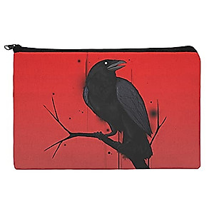 Crow on Branch Pencil Pen Organizer Zipper Pouch Case