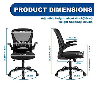 Youhauchair Mesh Office Chair, Ergonomic Computer Chair with Flip-up Arms and Lumbar Support, Height Adjustable Home Office Desk Chairs, Black