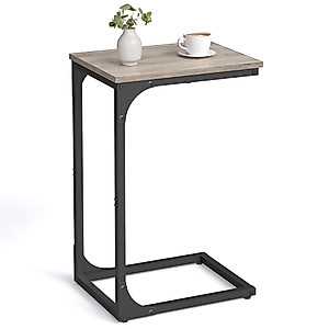 VASAGLE C-Shaped End Table, Small Side Table for Couch, Sofa Table with Metal Frame for Living Room, Bedroom, Bedside, Greige and Black