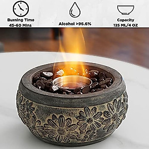 TURBRO Retro Cement Tabletop Fire Pit for Outdoor - Ventless Fire Bowl, Odorless, Smokeless - Fueled by Ethanol Alcohol - Antique Gray