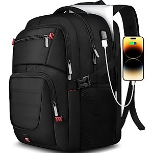 ZMMMA Extra Large Backpack, 50L Travel Backpack, 17 inch Laptop Backpack for Men, TSA Approved Heavy Duty Backpack with USB Charging Port, Anti Theft Backpack for Business Work College, Black