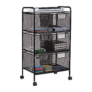 Mind Reader Cart with Drawers, Laundry Organizer, Utility Cart, Bathroom, Kitchen, Metal Mesh, 16"L x 11"W x 29"H, Black
