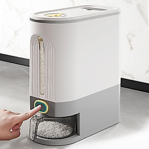 Airtight Rice Dispenser Large Capacity with Measuring Cup Clear Visible Food Storage Container for Flour Beans Cereal Grains Kitchen Grey S