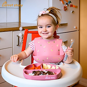 Carrot story 100% Silicone Suction Baby Toddler Plate, 2-Pack, Waterproof Washable Plate, BPA Free, Microwave/Dishwasher Safe (Sweet)