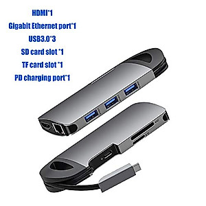 XUNMAIFHB Portable Docking Station,Typec8 in 1 Docking Station hdmi Adapter Type-C PD Fast Charging, HDMI Interface, SD/TF Card, USB3.0 × 3, Gigabit Ethernet Port Fast Transmission