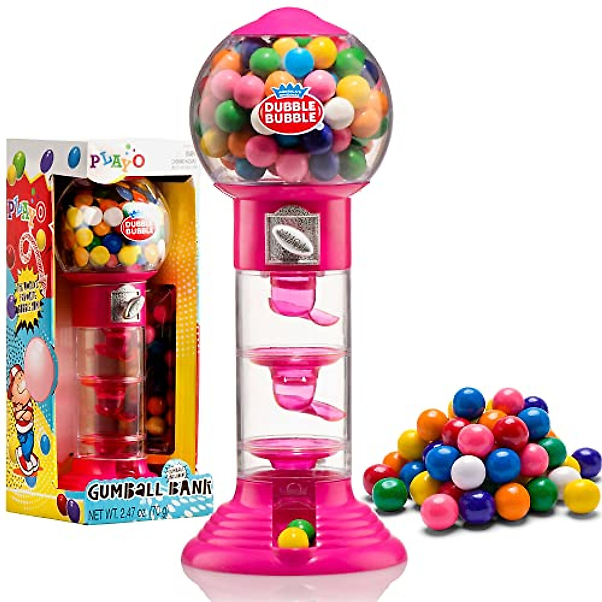 PlayO 10.5" Gumball Machine for Kids, Spiral Style Candy Dispenser for Gifts, Parties or Events - Bubblegum Machine w/Gumb Balls Included