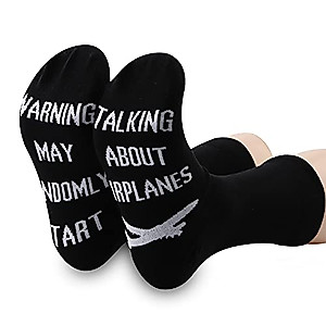 2PAIRS Funny Airplane RC Pilot Flying Gift Warning May Randomly Start Talking About Airplanes Socks (Talking About Airplanes)