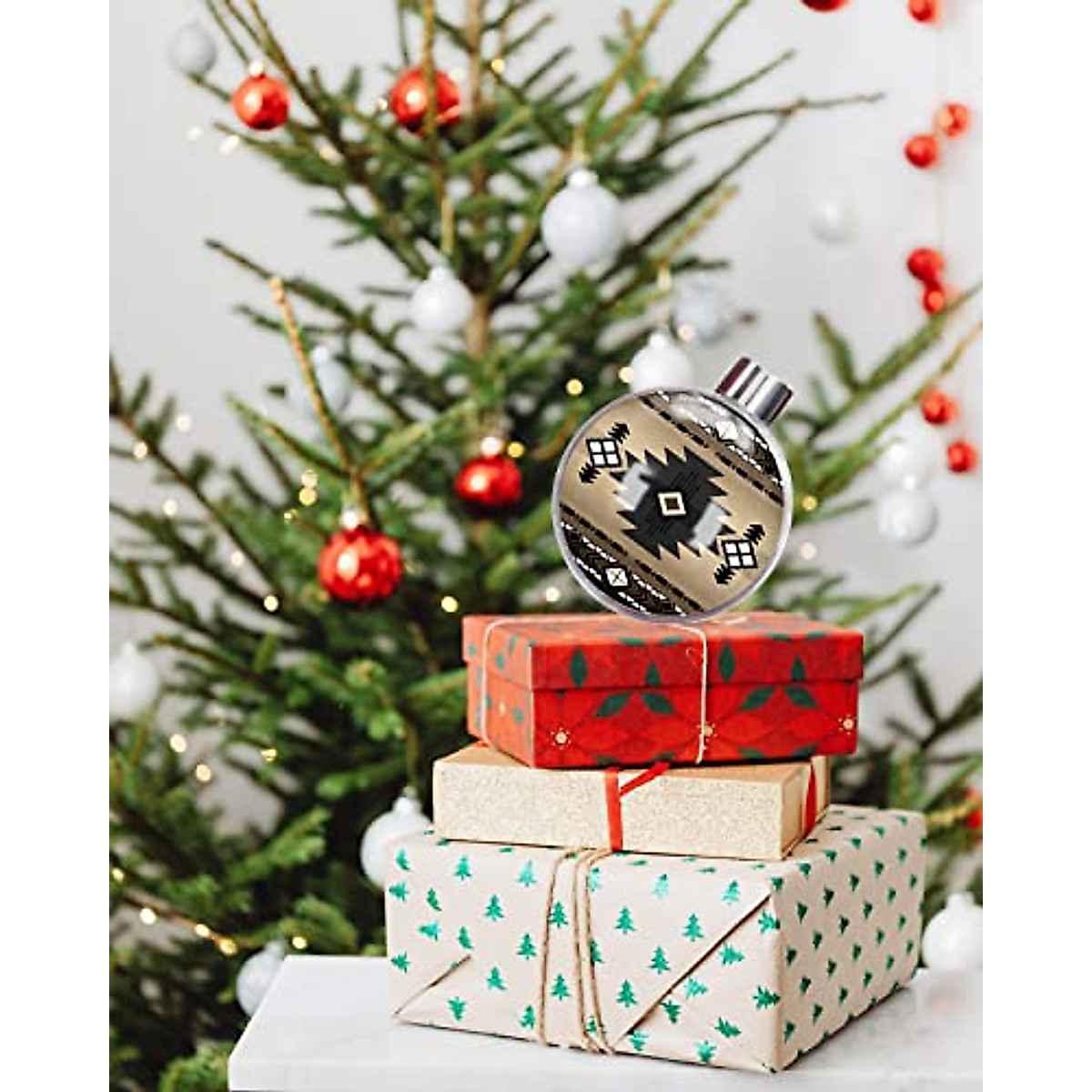 Christmas Ornaments for Christmas Tree Hanging, Western Southwestern Balls Ornaments Shatterproof Christmas Ornaments Ball for Holiday Party Gift Decor Brown Boho Aztec Farmhouse Native 3.5"