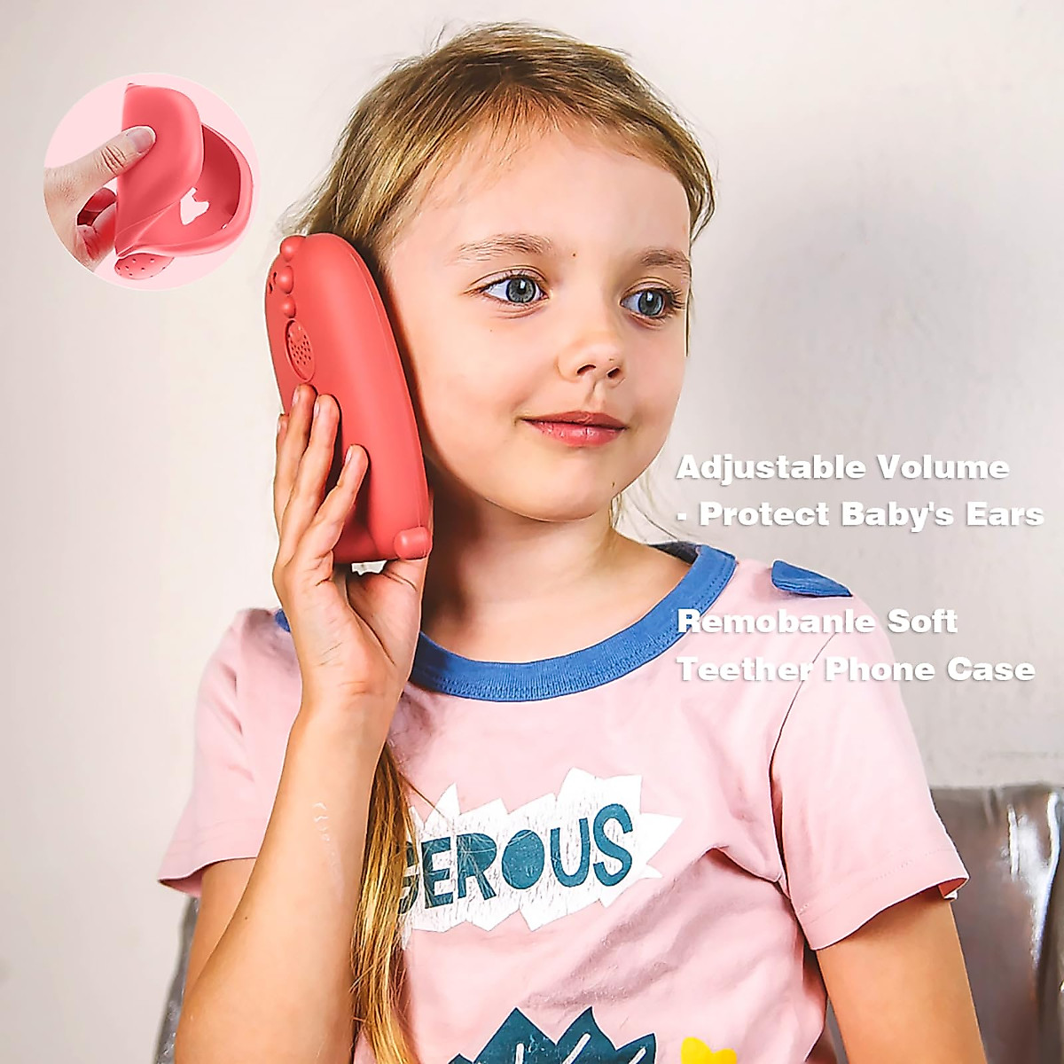 Baby Dinosaur Cell Phone Toy Removable Soft Teether Case, Lights, Music & Adjustable Volume Kids Play & Learn Pretend Phone Infant Toddler, Preschool Holiday Birthday Gift Girl Boy 18 Months (Brown)