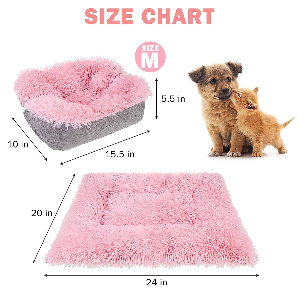SCENEREAL Self Warming Cat Bed, Heated Cat Bed Mat for Cats Small Dogs, 2 in 1 Soft Plush, Washable Pet Pad for Indoor Outdoor Kitten Puppy, Pink 24" x 20"