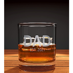 DAD EST 2021 Custom Personalized Whiskey Glass - Laser Engraved Etched Funny Gift for Dad Uncle Grandpa