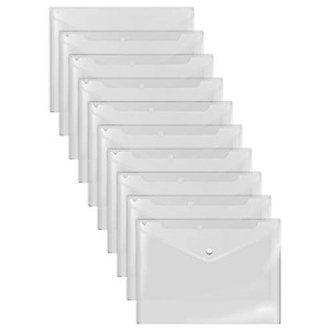 Clear Reusable Plastic Envelopes with Snap Closure, Plastic Document Holders, 13" x 9" XL Size for Letter Paper, 30 Pack, by Better Office Products, Poly File Envelopes, Clear, 30 Pack