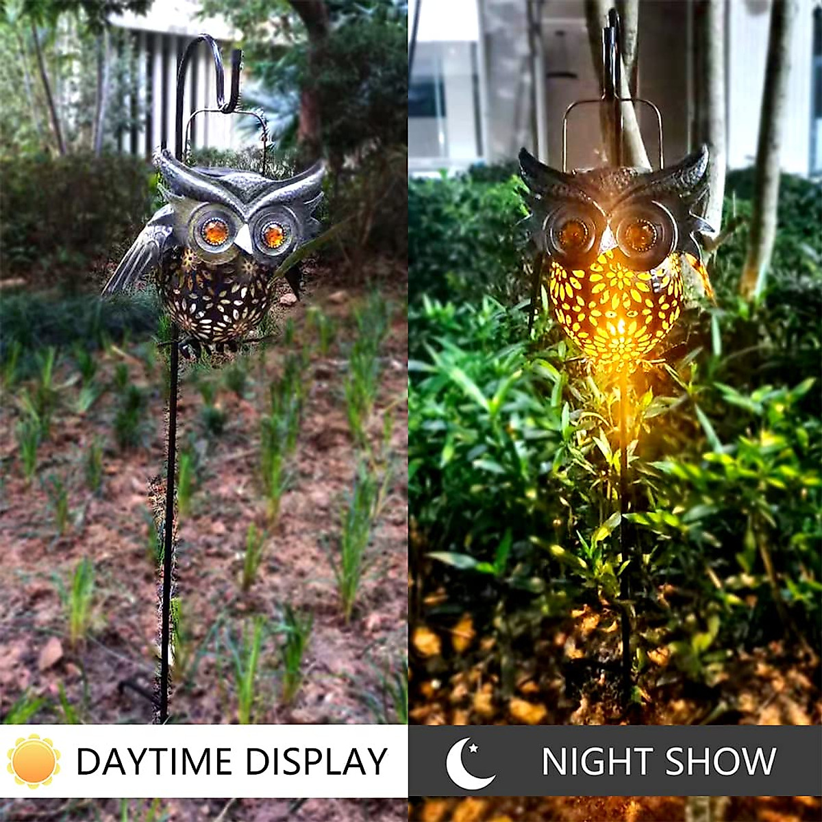 JCWH Owl Solar Light,owl Garden Decor,Pathway Outdoor Stake Metal Lights, with Hanging Waterproof Warm White Led for Lawn Patio Backyard Tree Patio