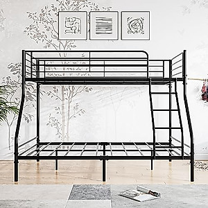 Tensun Heavy-Duty Twin-Over-Full Bunk Bed, Metal Bunk Bed with Inclined Ladder and Full-Length Guardrail for Bedrooms, Dorms, for Boys/Girls, Kids, Teens and Adults, Easy Assembly, Black