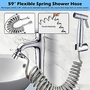 AITUOSI Handheld Bidet Sprayer Kit with Brass Diverter, 59-Inch PU Shower Hose, and Teflon Tape - Polished Finish