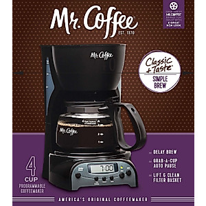 Mr. Coffee 4-Cup Programmable Coffee Maker, Black (DRX5-RB)